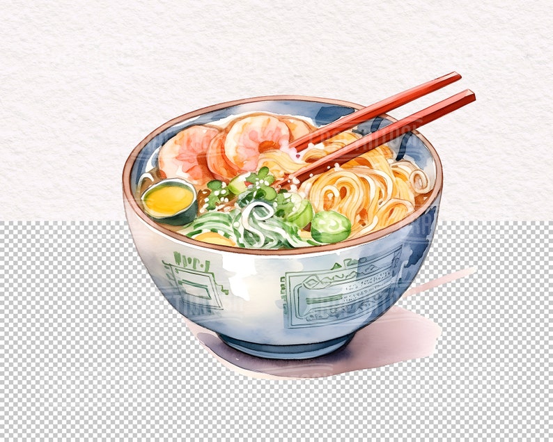 Watercolor Ramen Bowl Clipart Transparent Traditional Food Clipart PNG ...