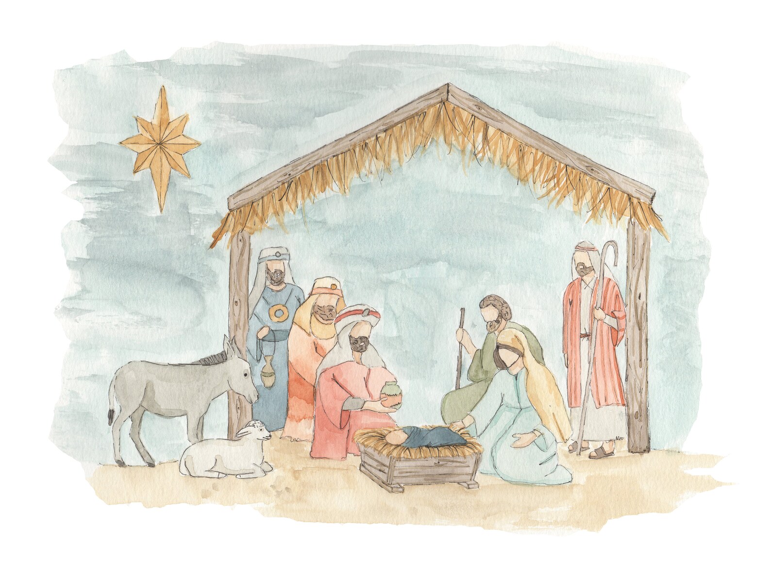 Digital Download Print Nativity Digital Print Religious Illustration ...