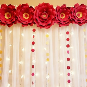 Large Red and Gold Flowers for Backdrop and Wall Decor. Red Backdrop ...