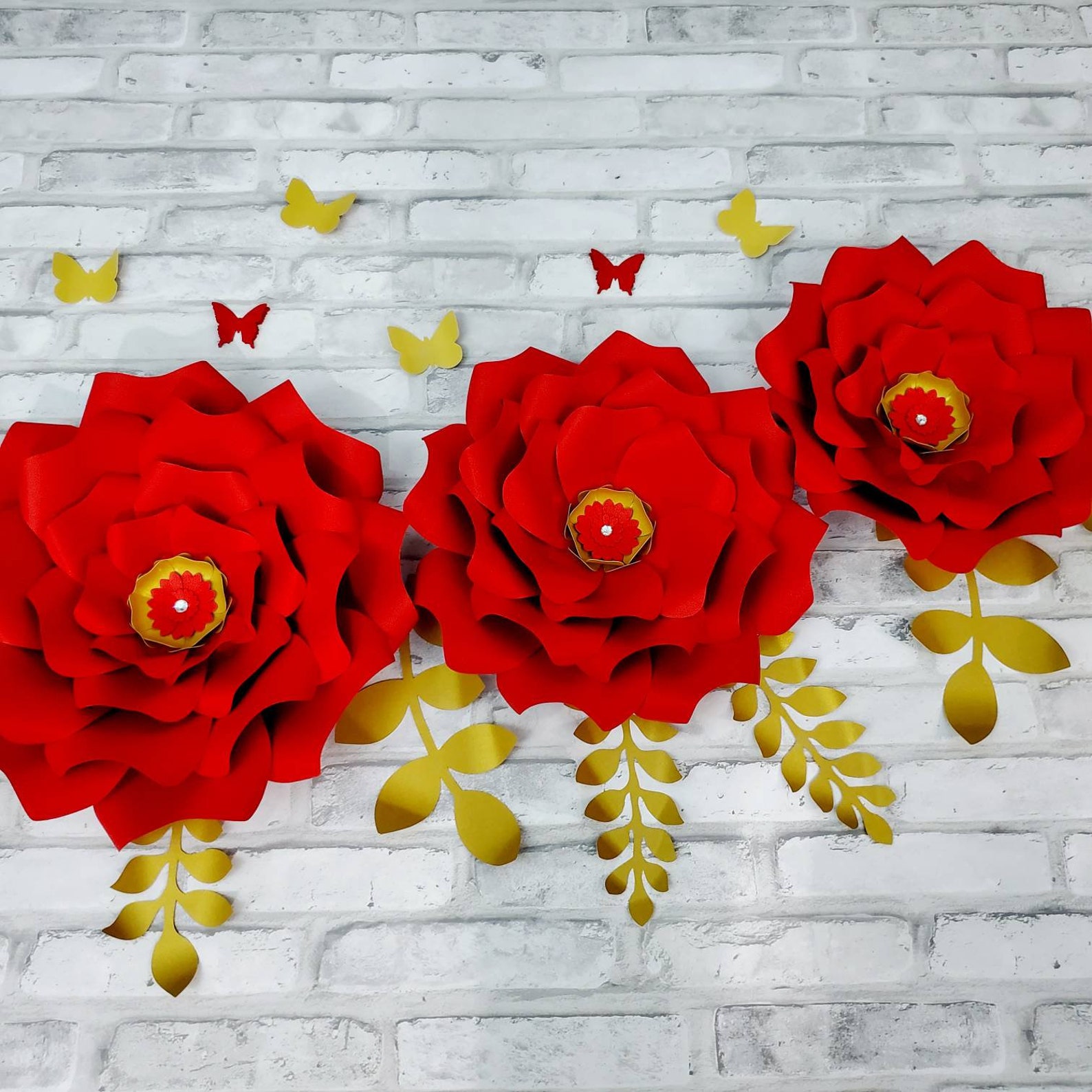 Large Red and Gold Flowers for Backdrop and Wall Decor. Red | Etsy