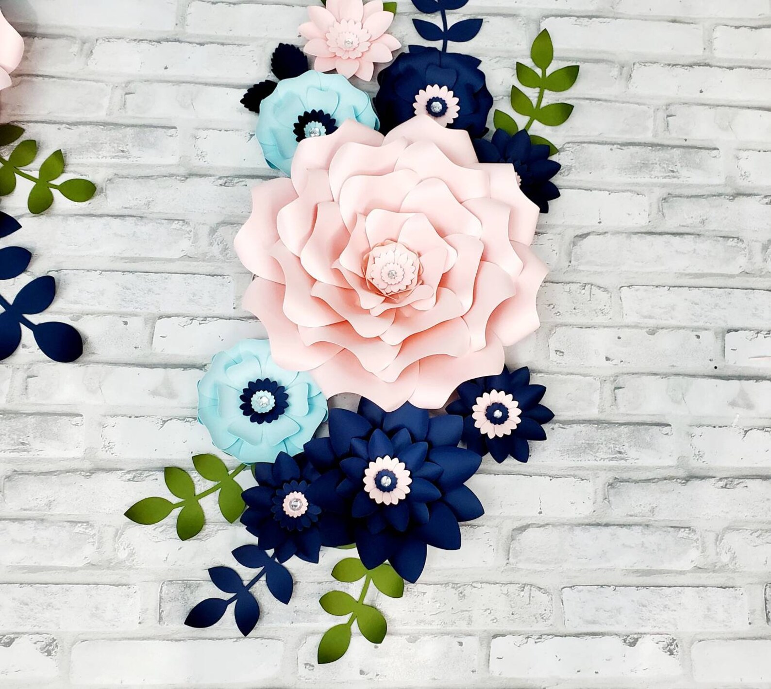 Navy Light Blue and Pink Paper Flowers Wall Decor. Large | Etsy