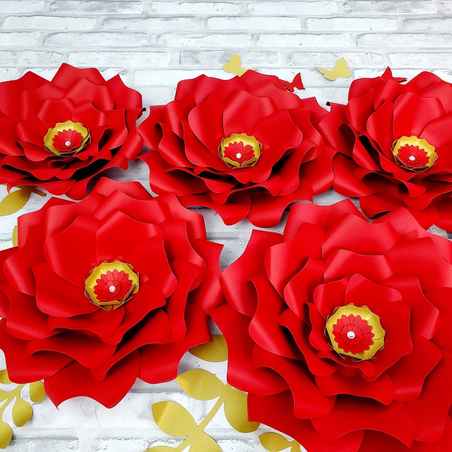 Large Red and Gold Flowers for Backdrop and Wall Decor. Red | Etsy