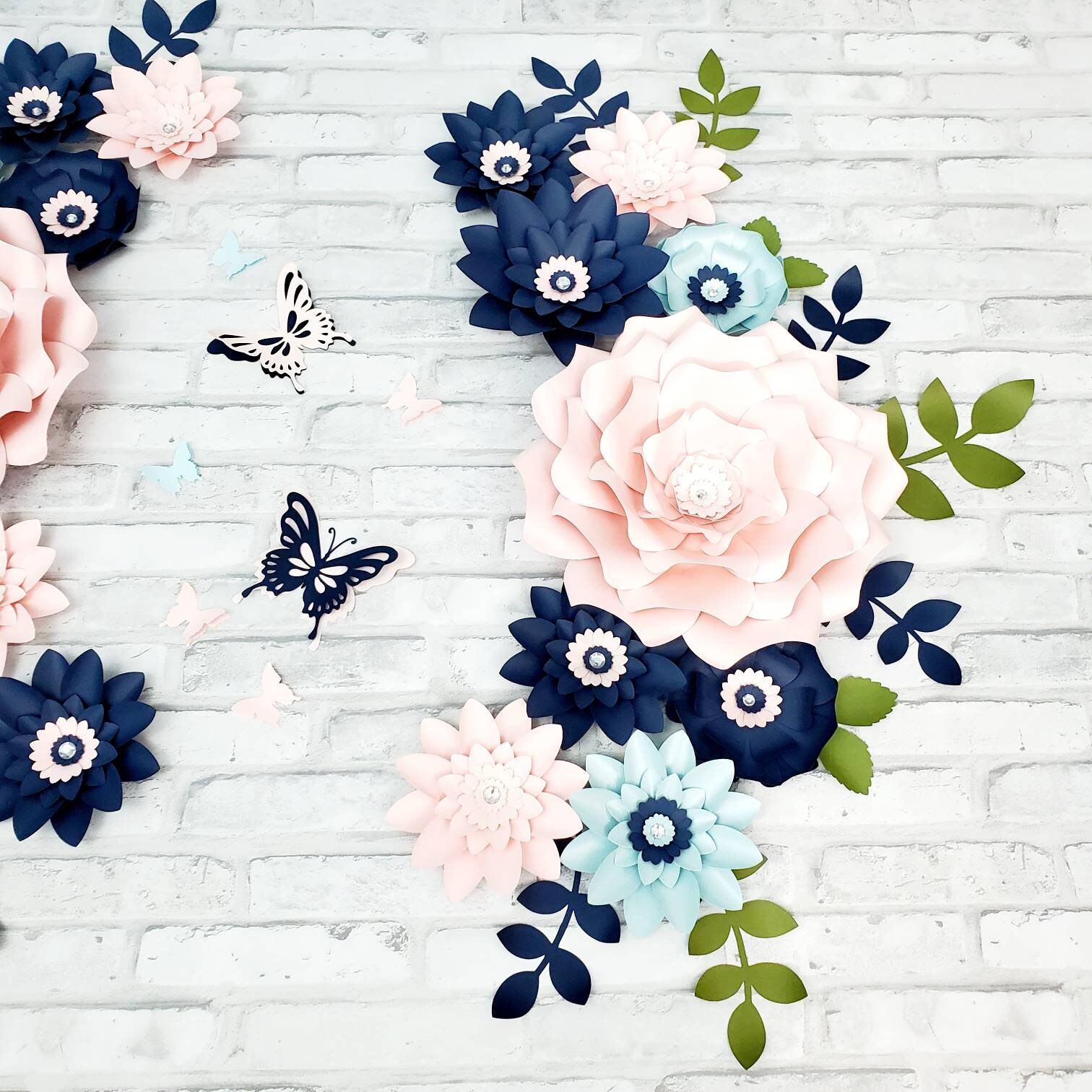 Navy Light Blue and Pink Paper Flowers Wall Decor. Large - Etsy