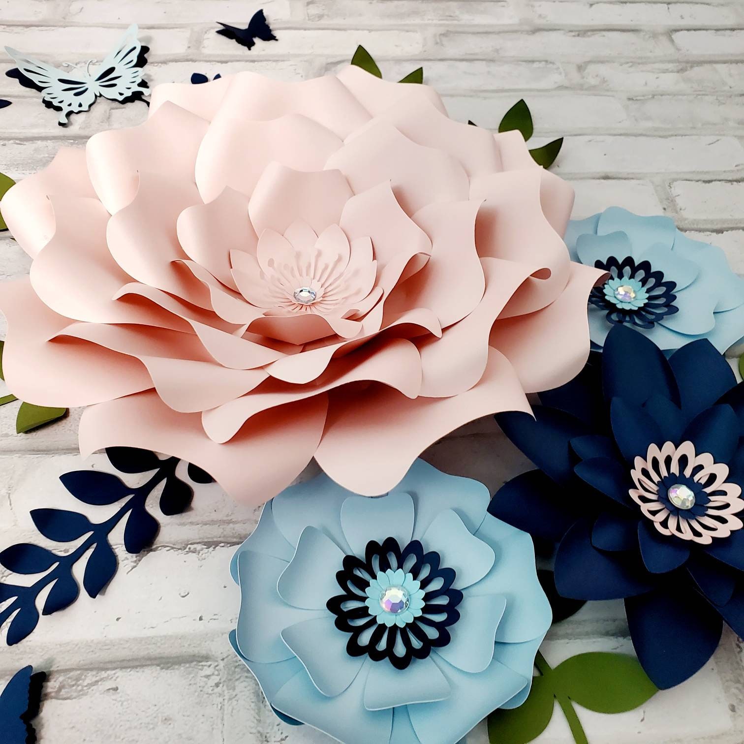 Eight Navy Blue and Pink Paper Flowers Wall Decor. Nursery - Etsy