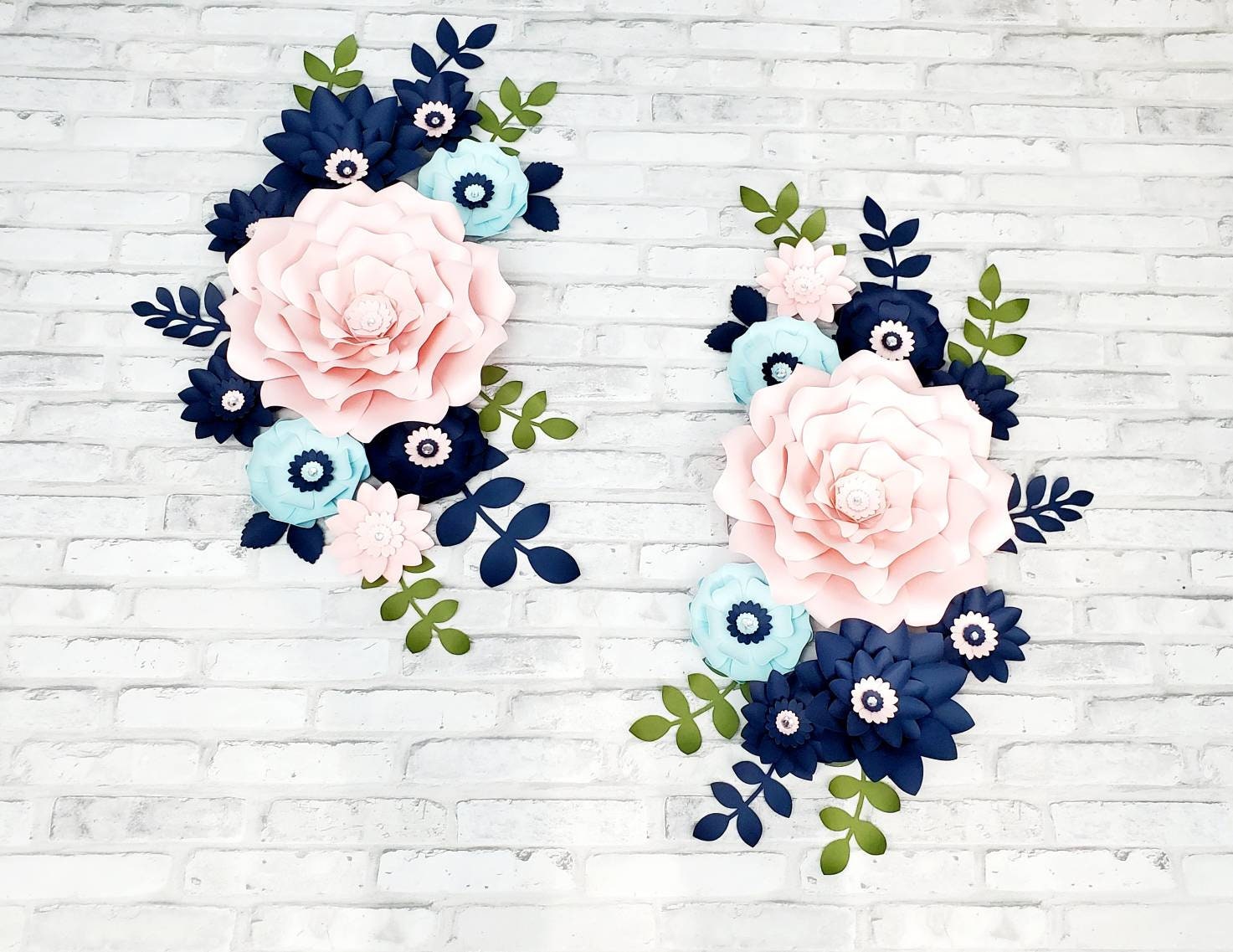 Navy Light Blue and Pink Paper Flowers Wall Decor. Large | Etsy
