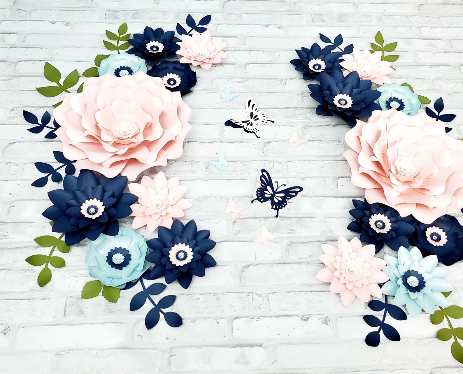Navy Light Blue and Pink Paper Flowers Wall Decor. Large | Etsy