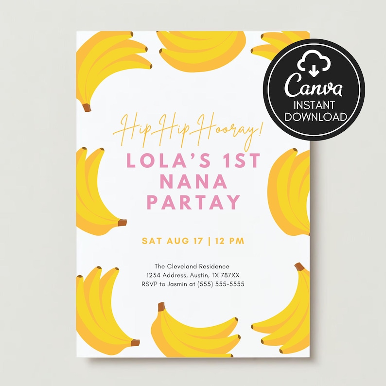 Banana Birthday Party Invitation: Minimalist Printable Template ...