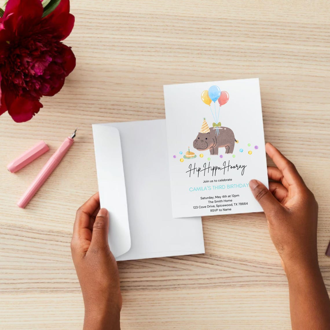 Editable Hippo Birthday Party Invitation, Hip Hippo Hooray, Hippo Party ...