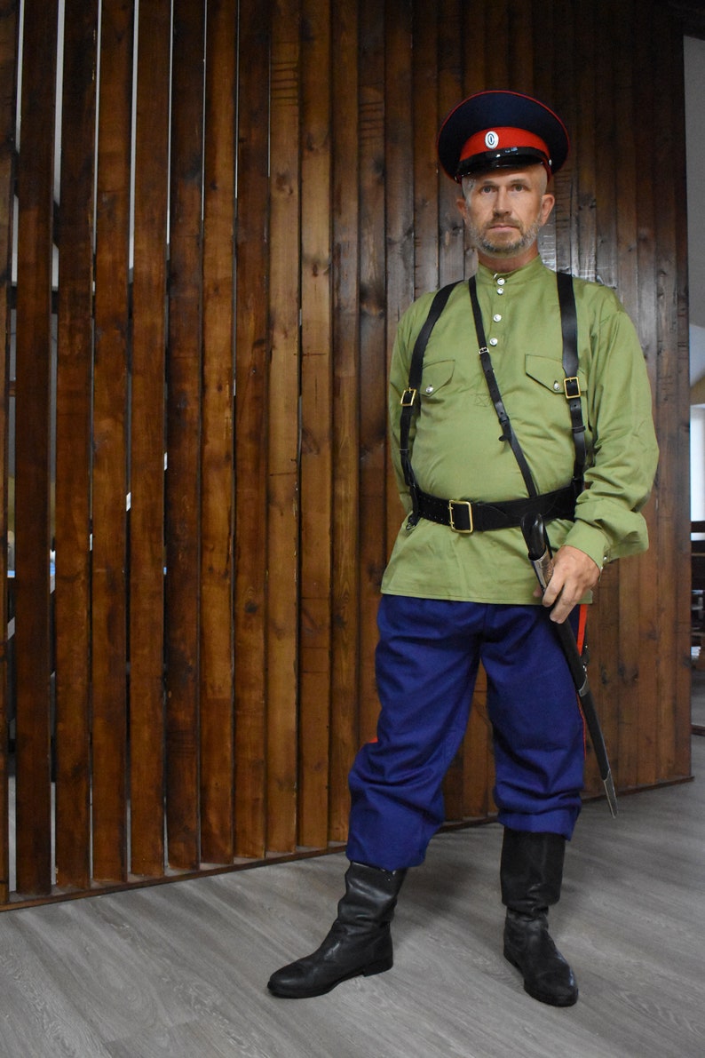 Green cossack cotton traditional Gimnasterka cossack | Etsy