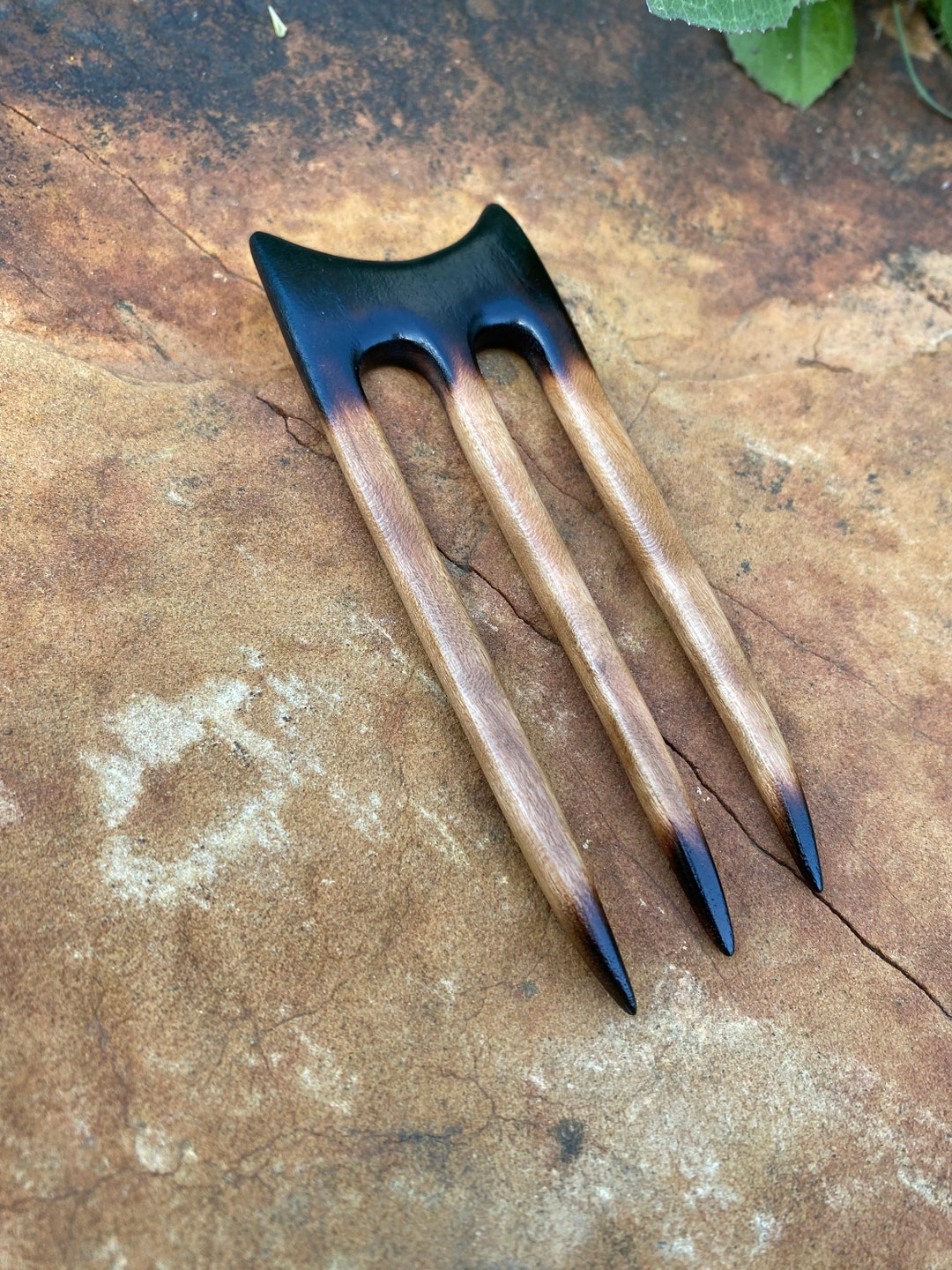 5” Burnt Cherry Wood 3 Prong Hair Fork - Etsy