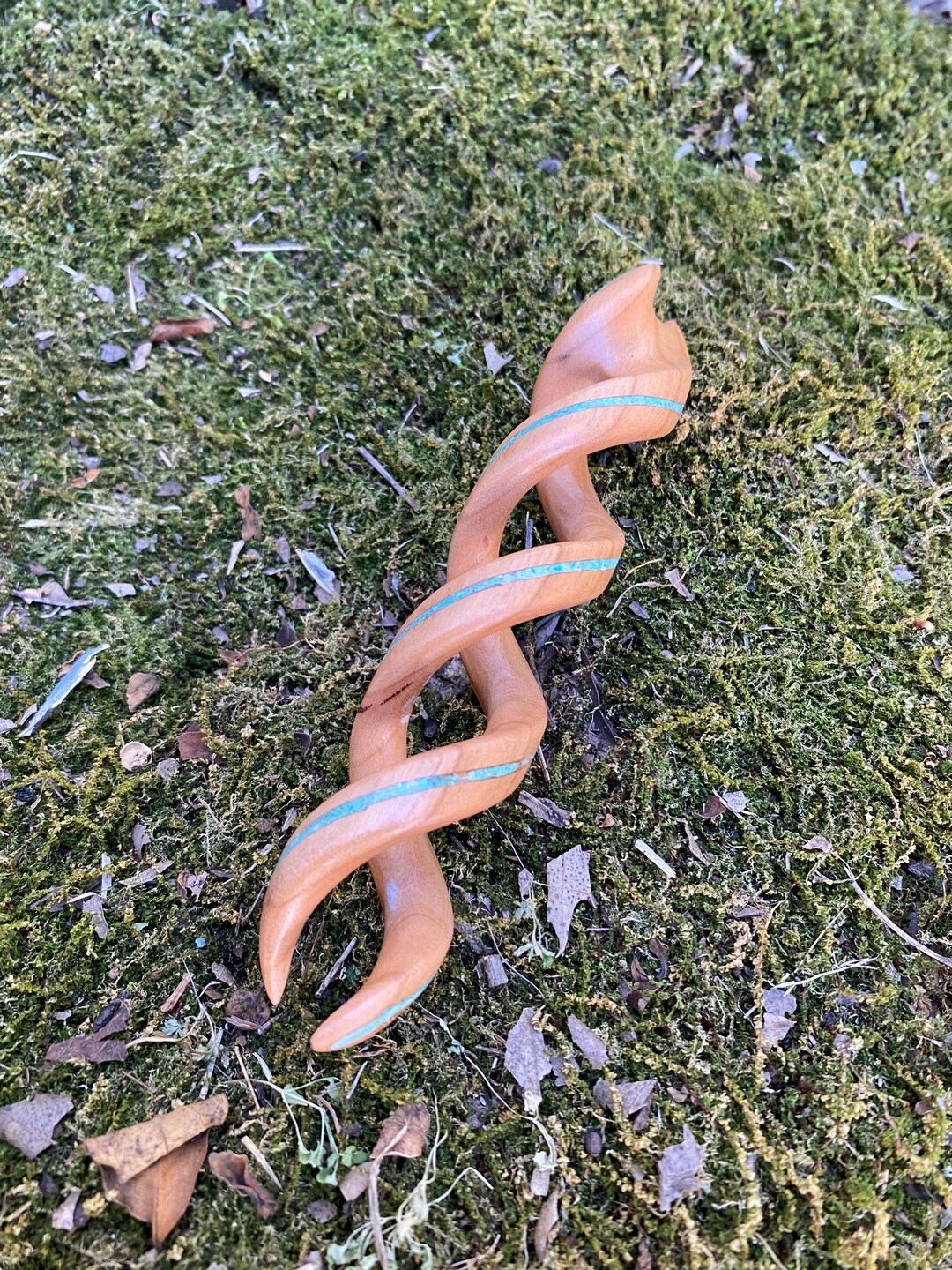 5.5 Turquoise Inlay Cherry Wood Helix Hair Fork - Etsy