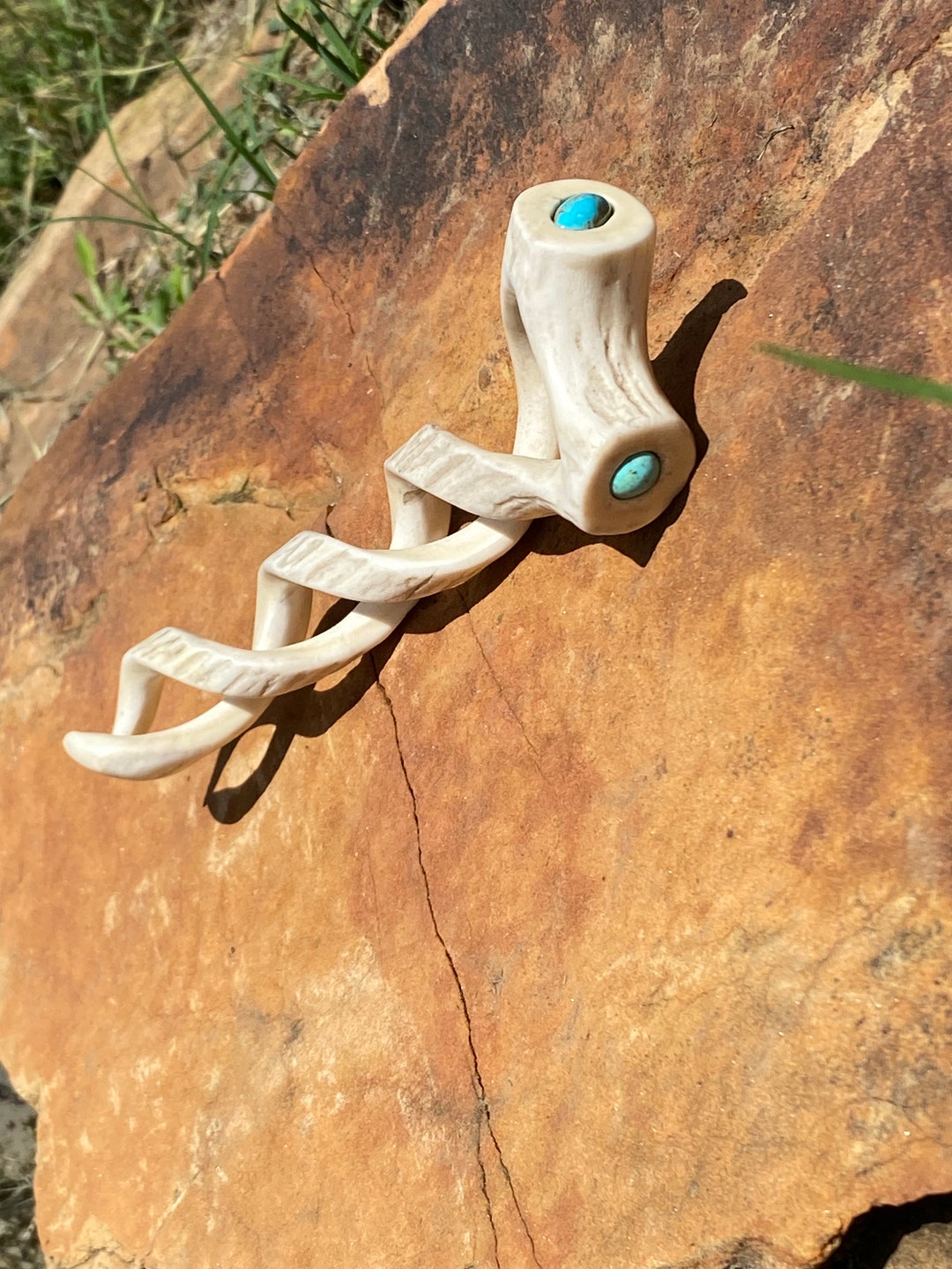Elk Antler and Kingman Turquoise Double Helix Hairfork - Etsy