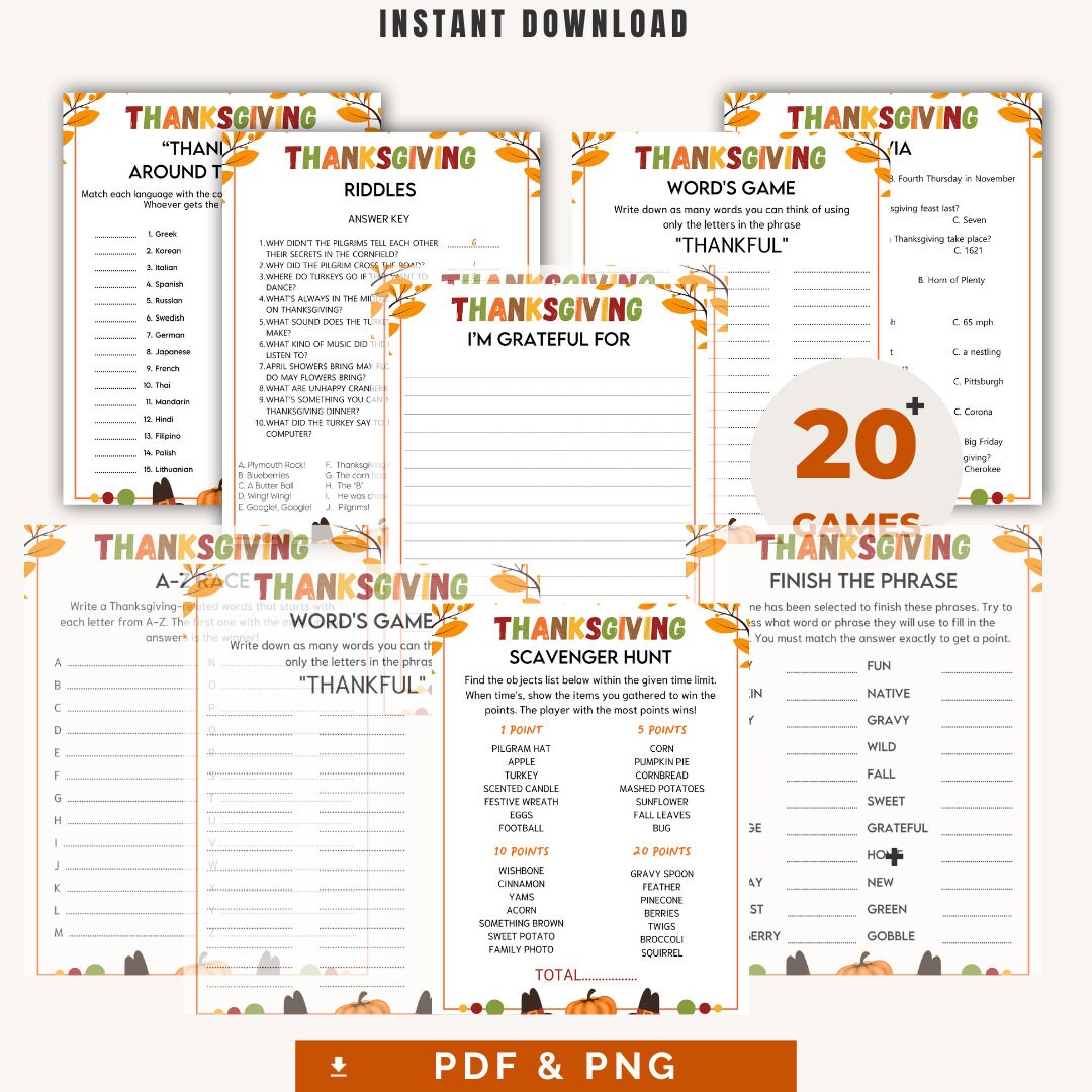 Thanksgiving Printable Games Thanksgiving Games Bundle - Etsy