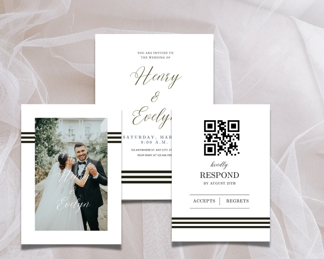 White & Black Line Wedding Invitation Poast Cards, Classy Photo Wedding ...