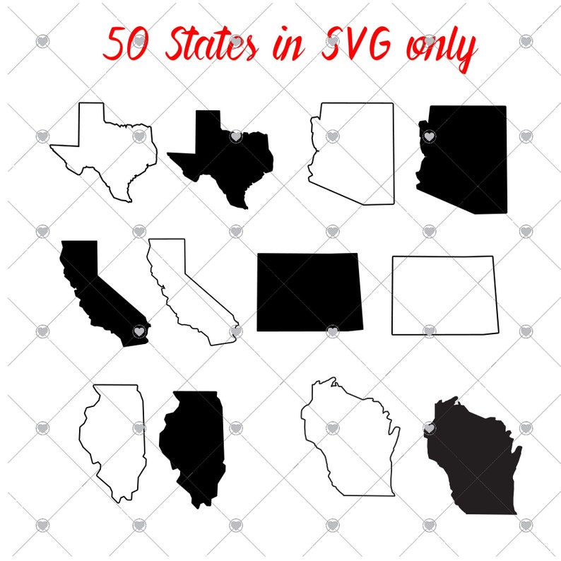 50 United States Map SVG Bundle CD 51 Outlined States and - Etsy