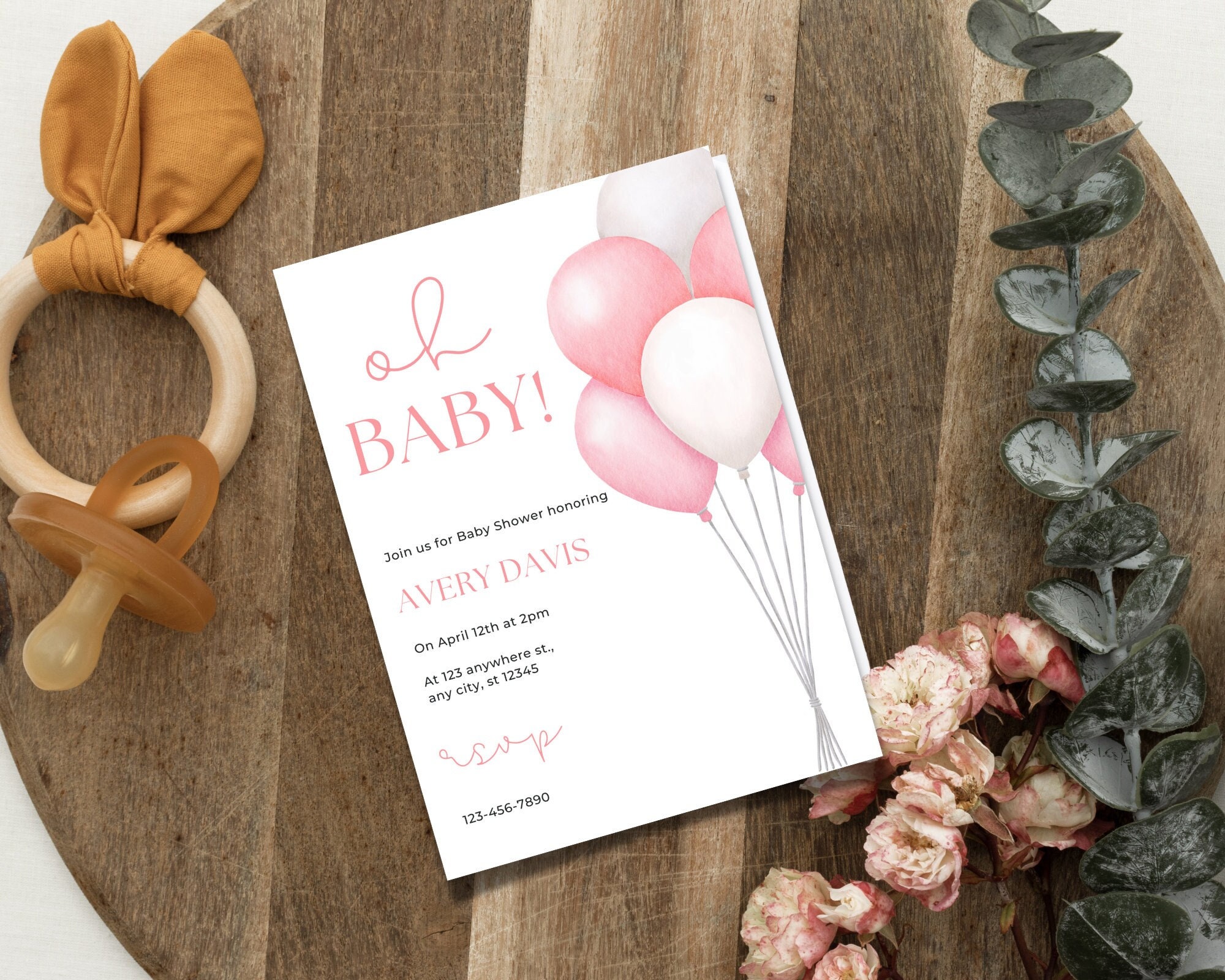 Pink Baby Shower Electronic Invitation Card, Digital Editable Gender ...