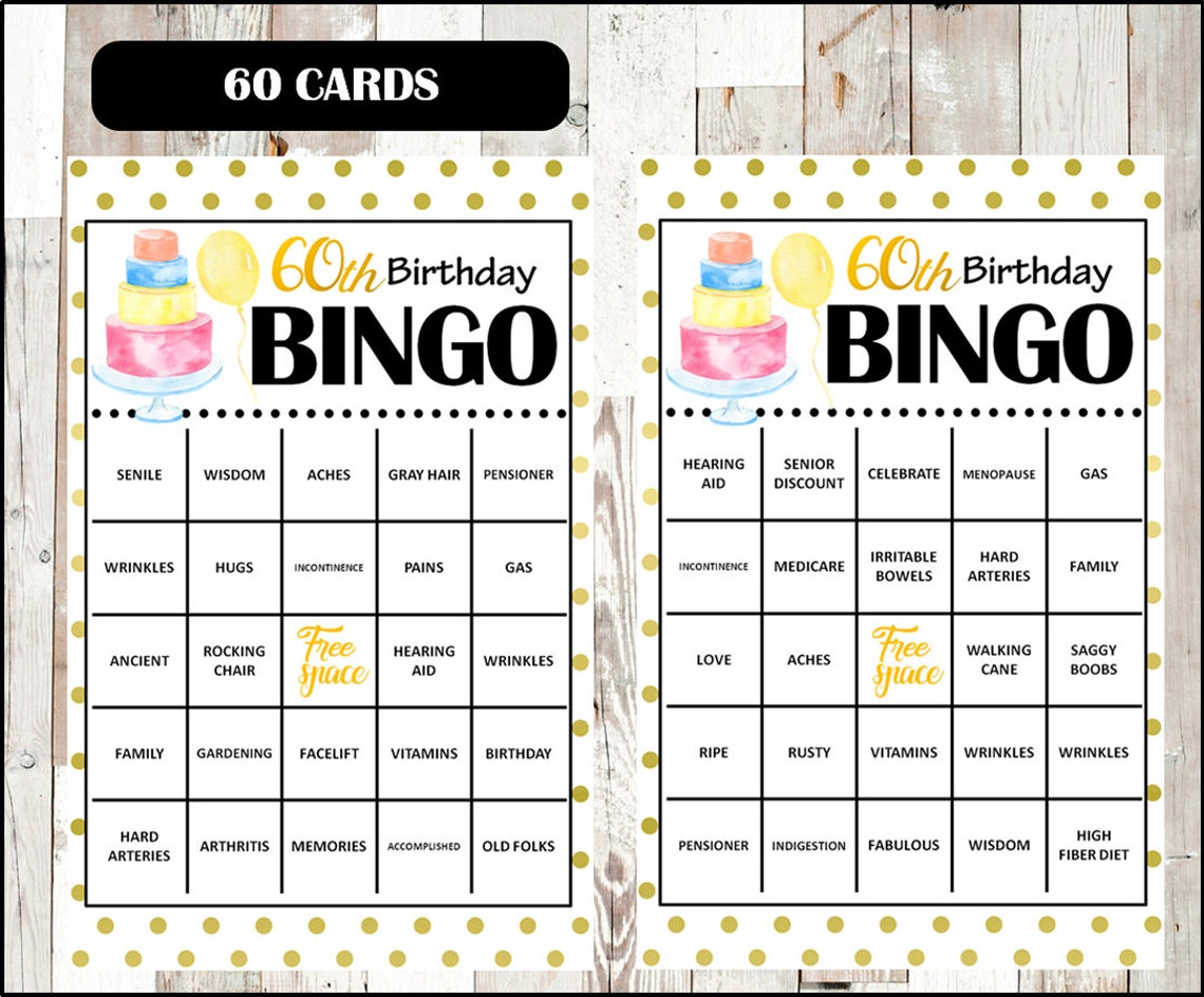 60th Birthday Party Bingo Game 60 Different Cards Old Age - Etsy