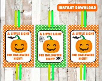 Printable A Little Light for Halloween Night! Glow Stick Gift Tags for ...