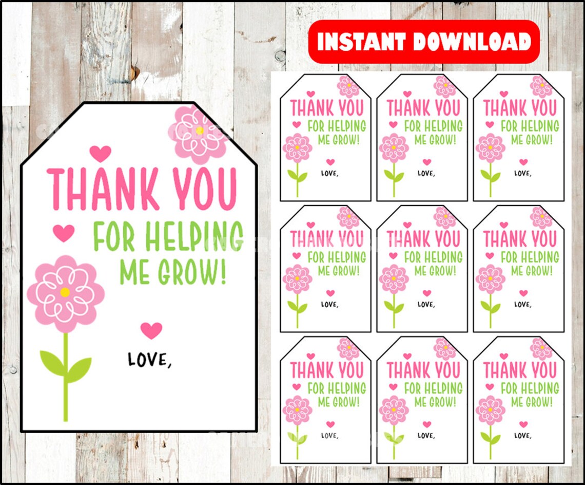 Teacher Appreciation Thank You for Helping Me Grow End of - Etsy