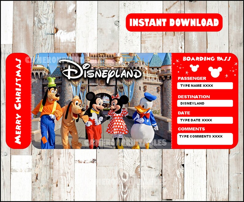 Printable CHRISTMAS Surprise Trip Ticket Disneyland Vacation - Etsy