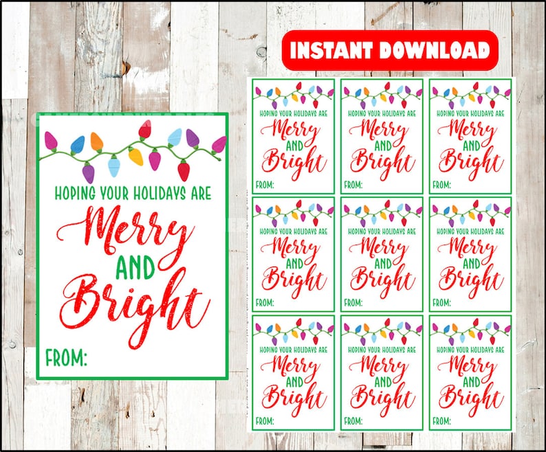 Merry and Bright Holiday Tags. Instant Digital Download - Etsy