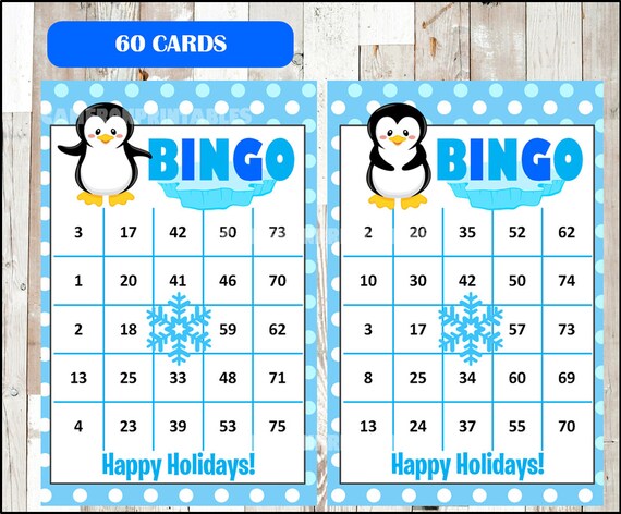 Winter Bingo Printable Game 100 Different Cards Penguin - Etsy UK
