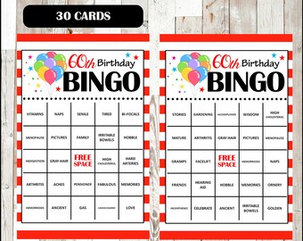 60th Birthday Party Bingo Game 30 Different Cards Old Age | Etsy