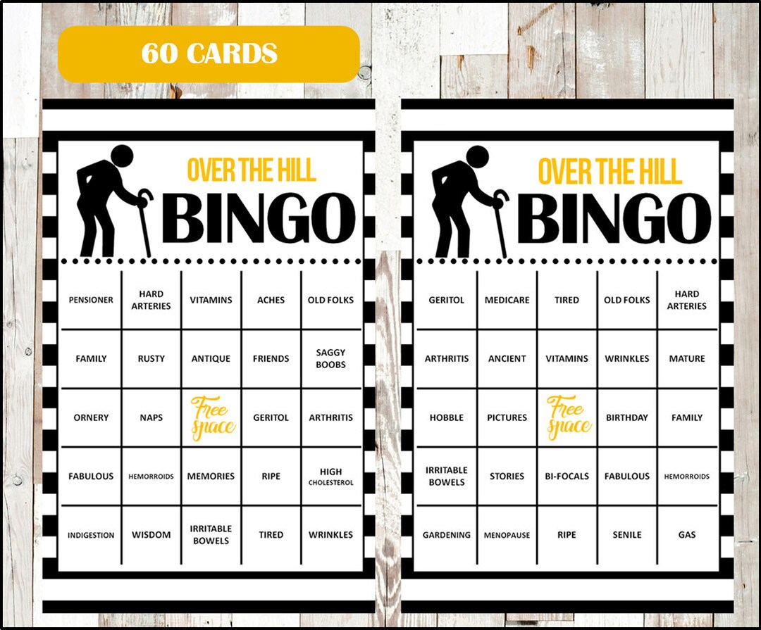 Over the Hill Bingo - Birthday Party Bingo Game - 60 Different Cards ...
