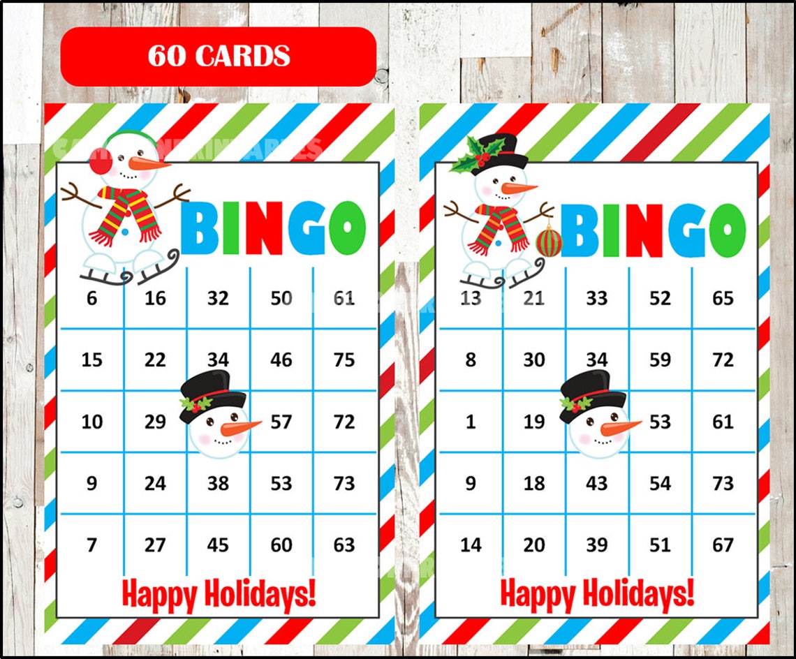 Printable 60 Winter Bingo Cards printable Snowman Bingo game | Etsy