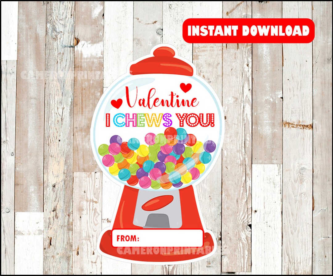 Printable Gumball Valentines Day Card, Gumball Machine, Classroom ...