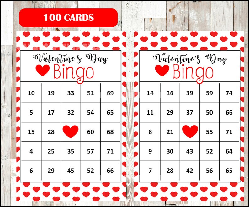 100 Valentines Bingo Cards Printable Valentine Bingo Cards - Etsy