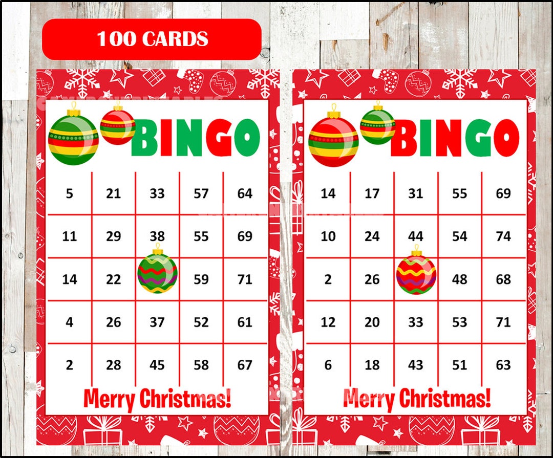 Christmas Bingo Printable Game - 100 Different Cards - Christmas Game ...