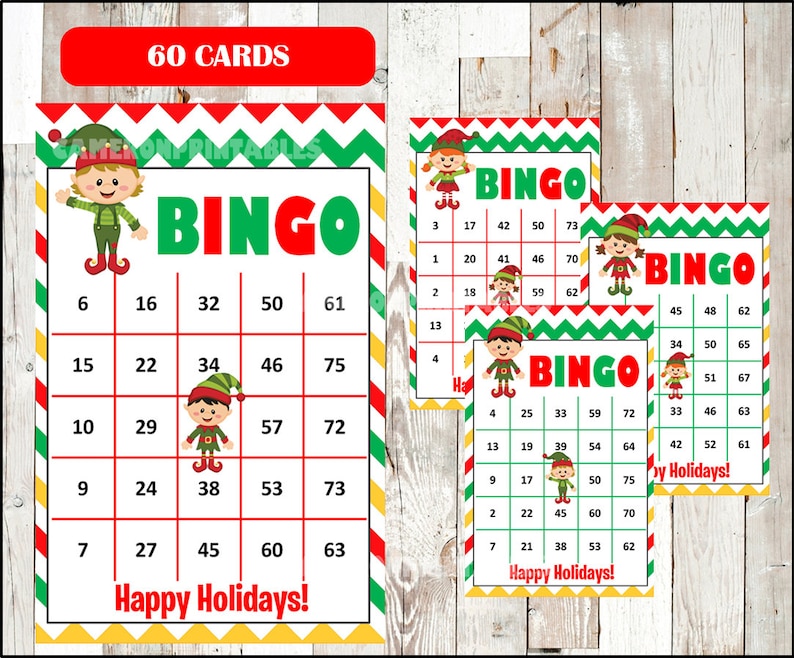 Printable 60 Elf Bingo Cards printable Christmas Elf Bingo | Etsy