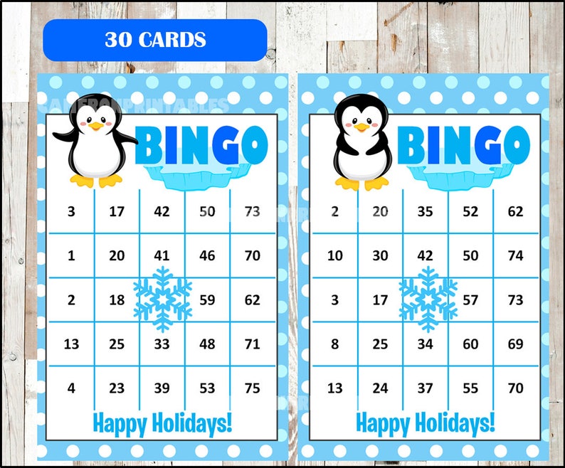 30 happy Holidays Penguin Winter Bingo Cards DIY | Etsy