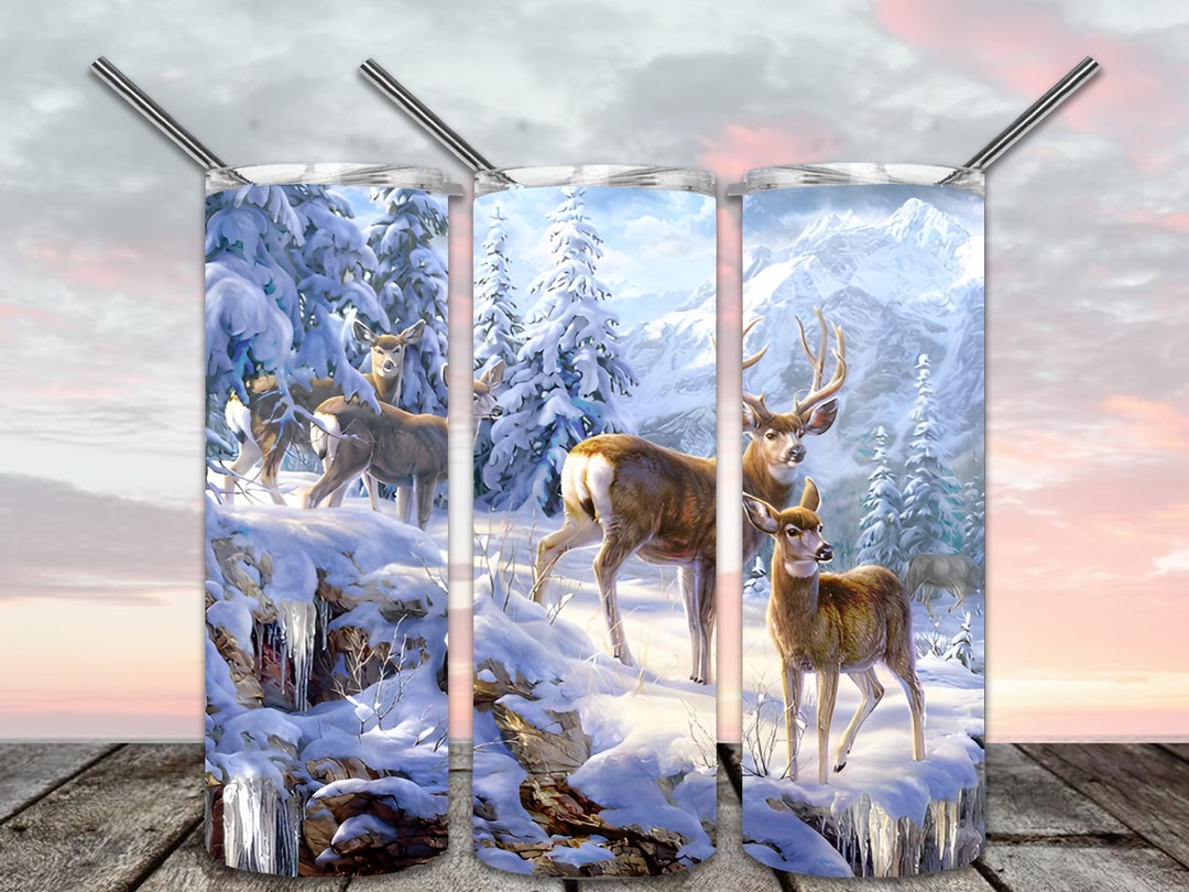 Winter Deer Sublimation Designs for Straight/tapered Tumbler PNG File ...