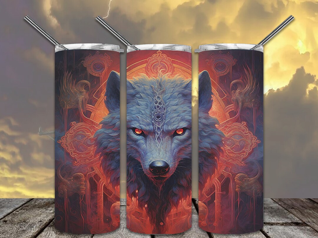 Fire Spirit Wolf 20oz Skinny Tumbler Sublimation Designs for Straight ...