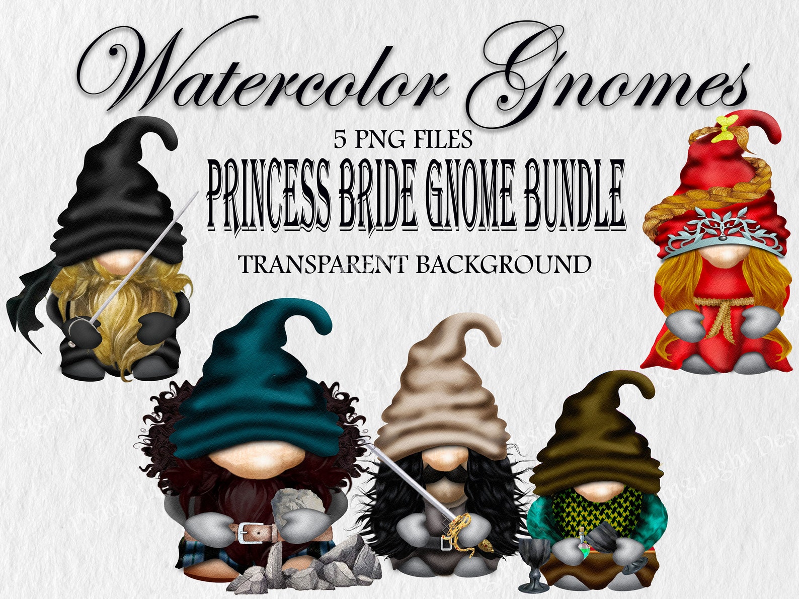 Princess Bride as You Wish Gnome Family PNG Clipart. 5 PNG Files Garden ...