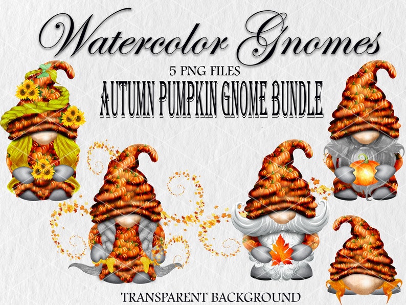 Autumn Pumpkin Gnome Family PNG Clipart. 5 PNG Files Garden Gnome ...