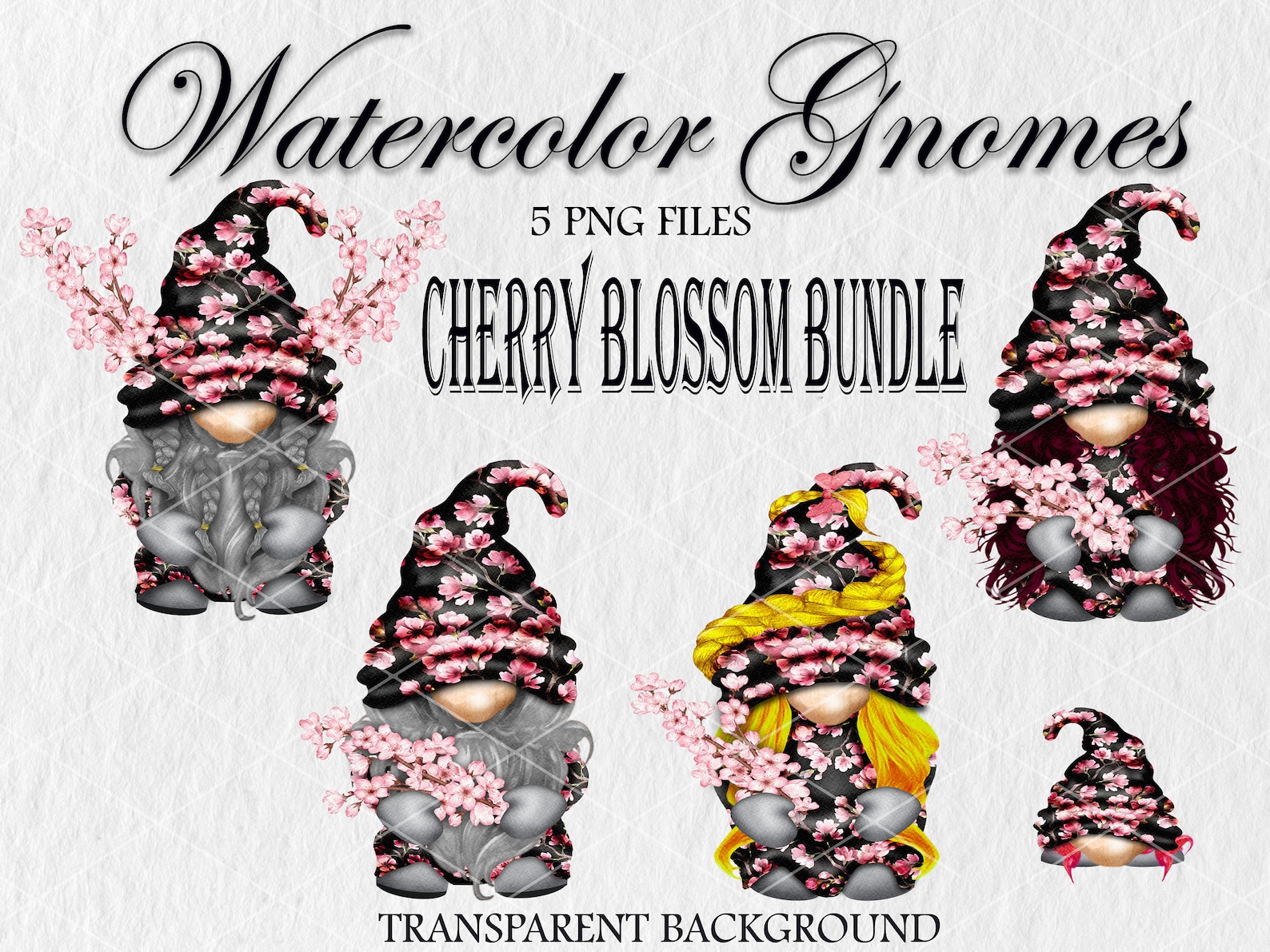 Cherry Blossom Gnome Family PNG Clipart. 5 PNG Files Garden Gnome ...