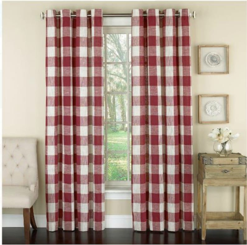 Buffalo Check Grommet Window Curtain Panel 52 W X - Etsy