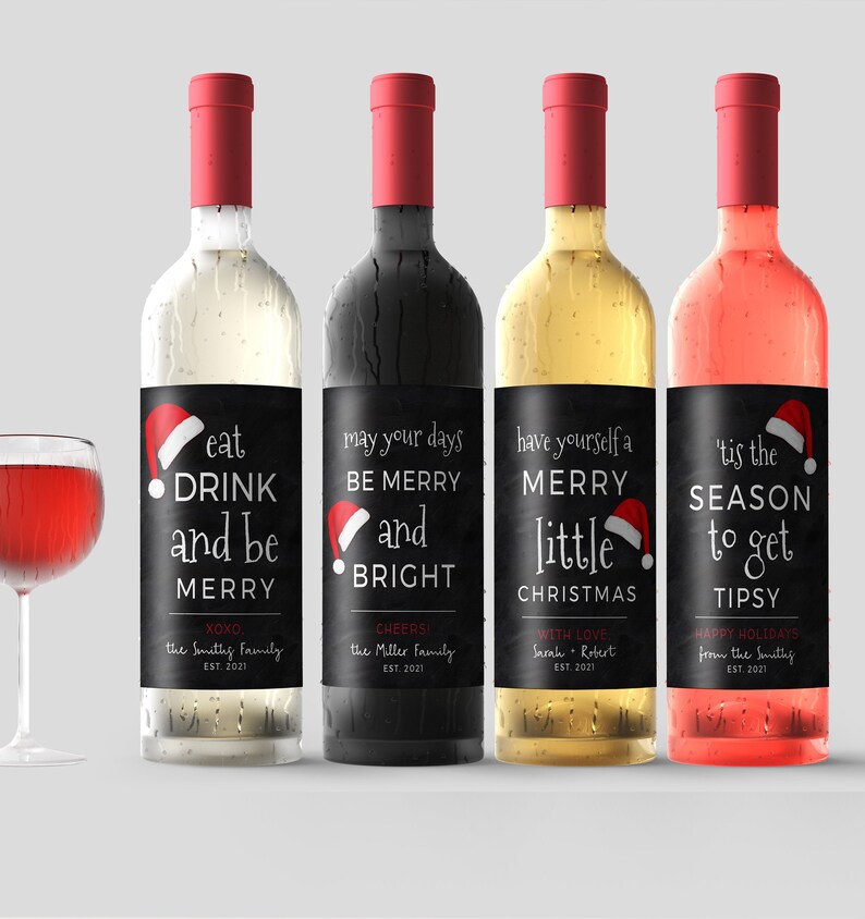 Editable Christmas Wine Label Set (digital Download) - Etsy