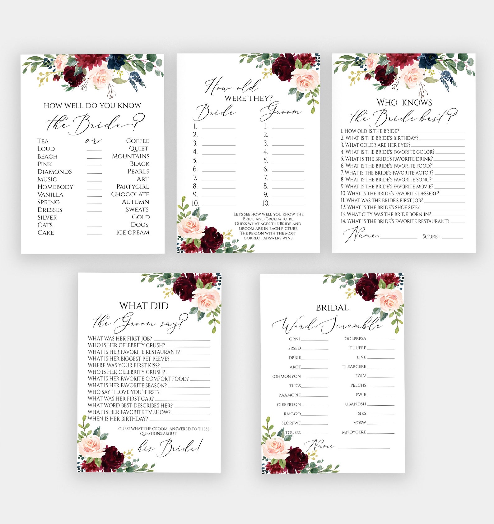 Printable Bridal Shower Games Printable Shower Games Pac Set | Etsy