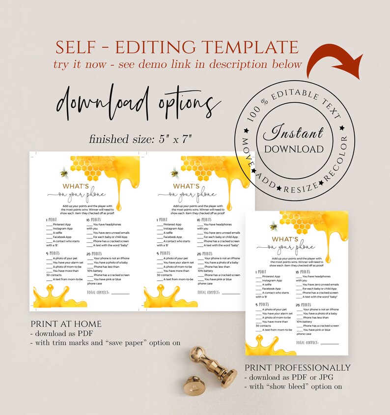 Bee What's on Your Phone Game Printable Virtual Baby - Etsy