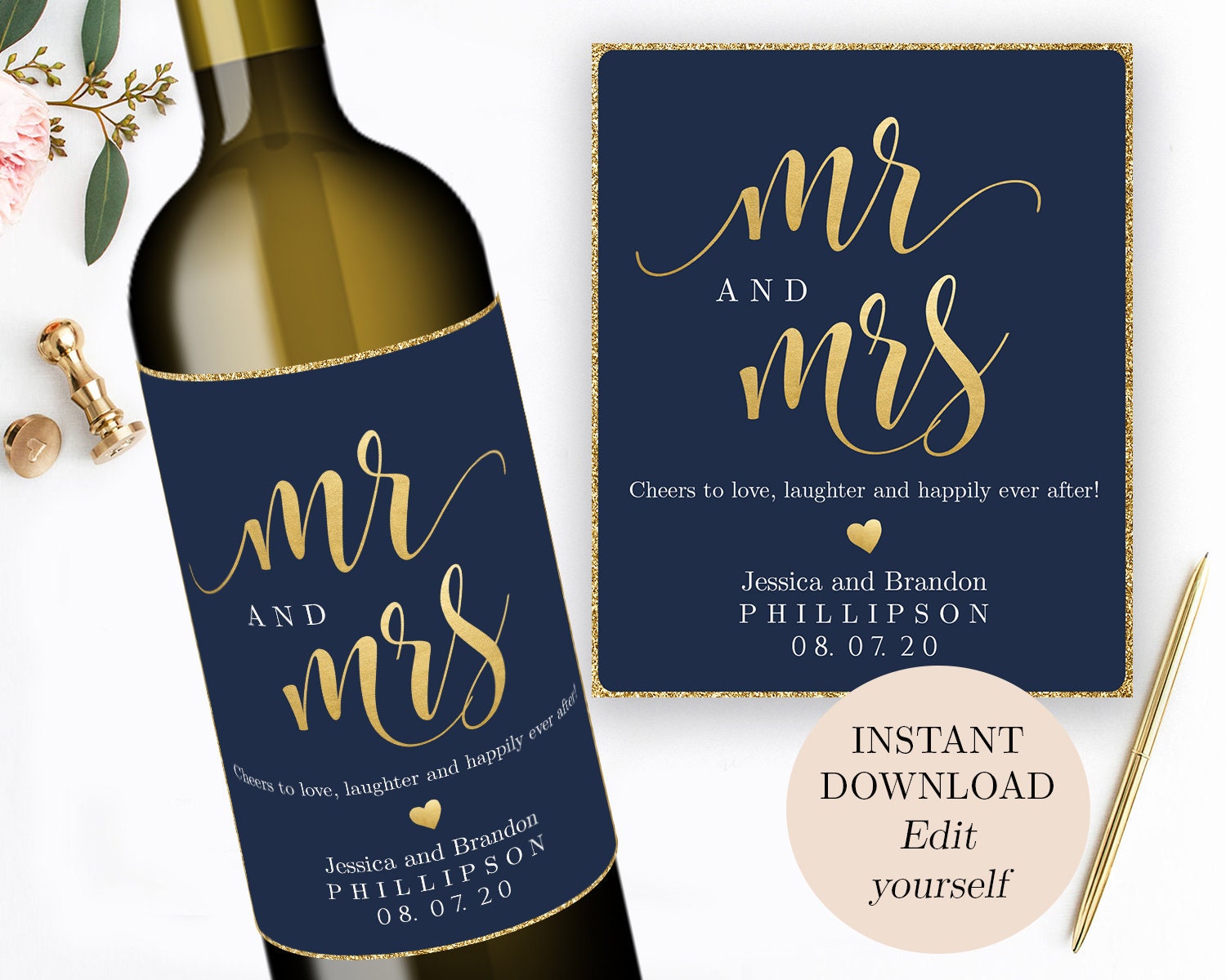 Wedding Wine Bottle Labels Editable Wine Personalized Wine - Etsy Canada