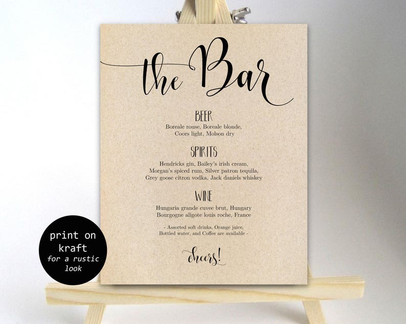4 Sizes Bar Menu Sign the Bar Sign Bar Menu Printable Drinks - Etsy