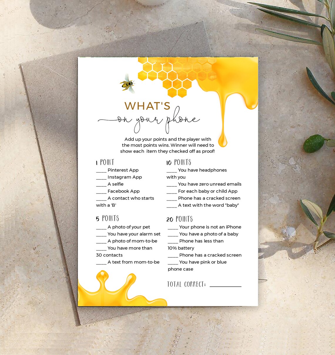 Bee What's on Your Phone Game Printable Virtual Baby | Etsy