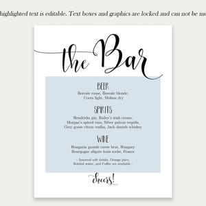 4 Sizes Bar Menu Sign the Bar Sign Bar Menu Printable Drinks Sign Bar ...
