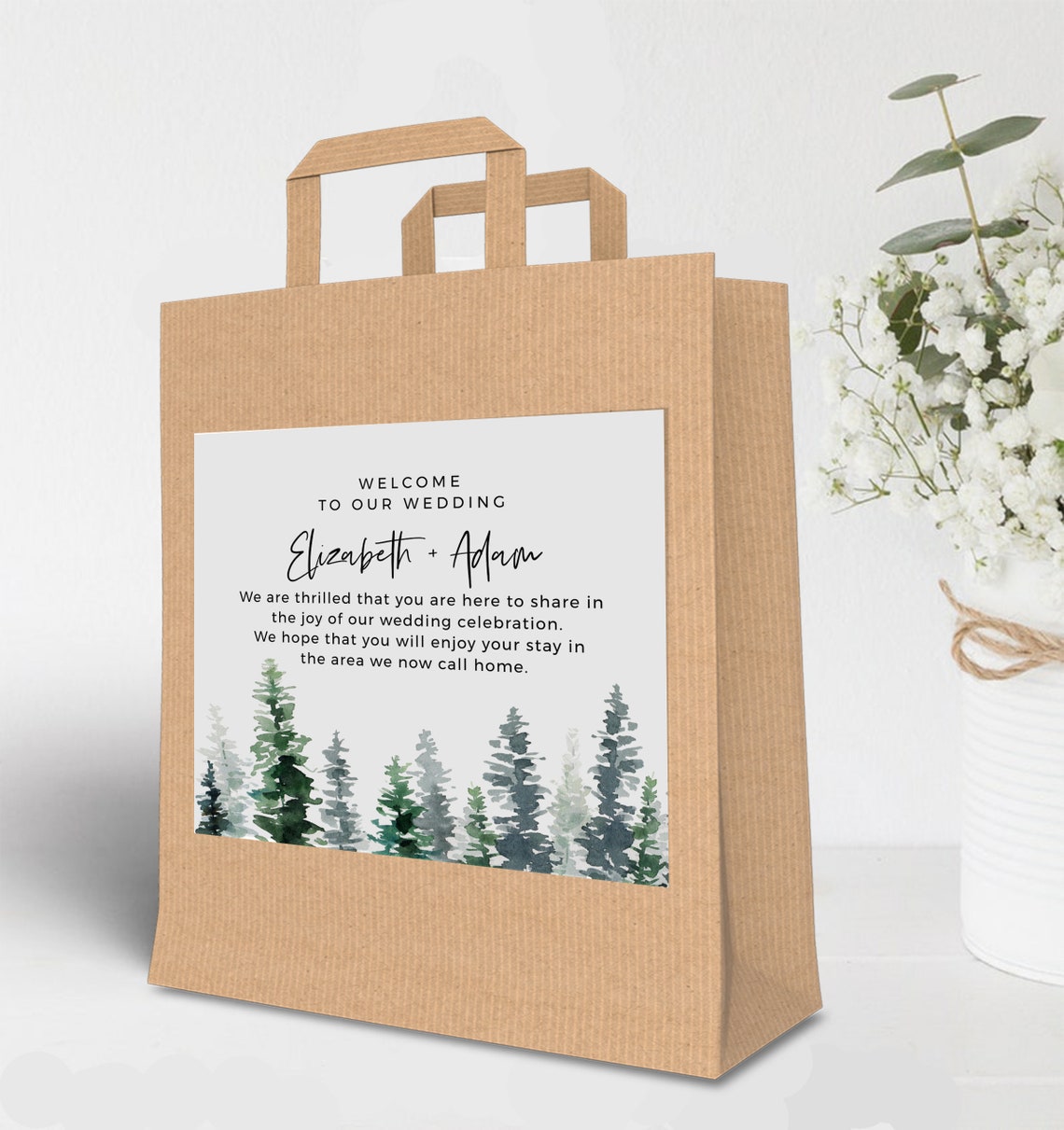 Pine Tree Wedding Welcome Bag Sticker Printable Hotel Bag - Etsy