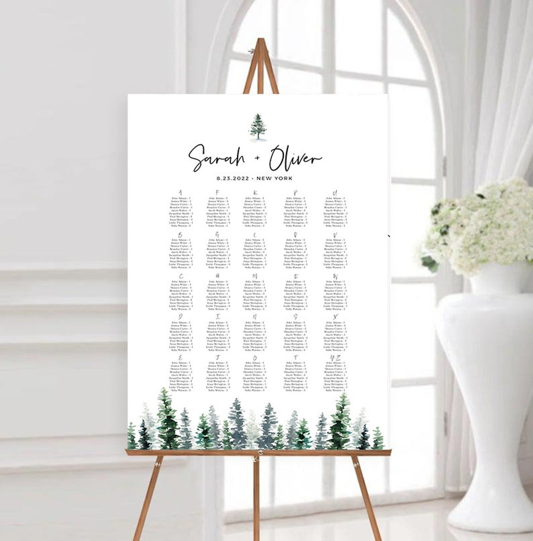 Pine Tree Wedding Seating Chart, Alphabetical Table Seating Plan ...