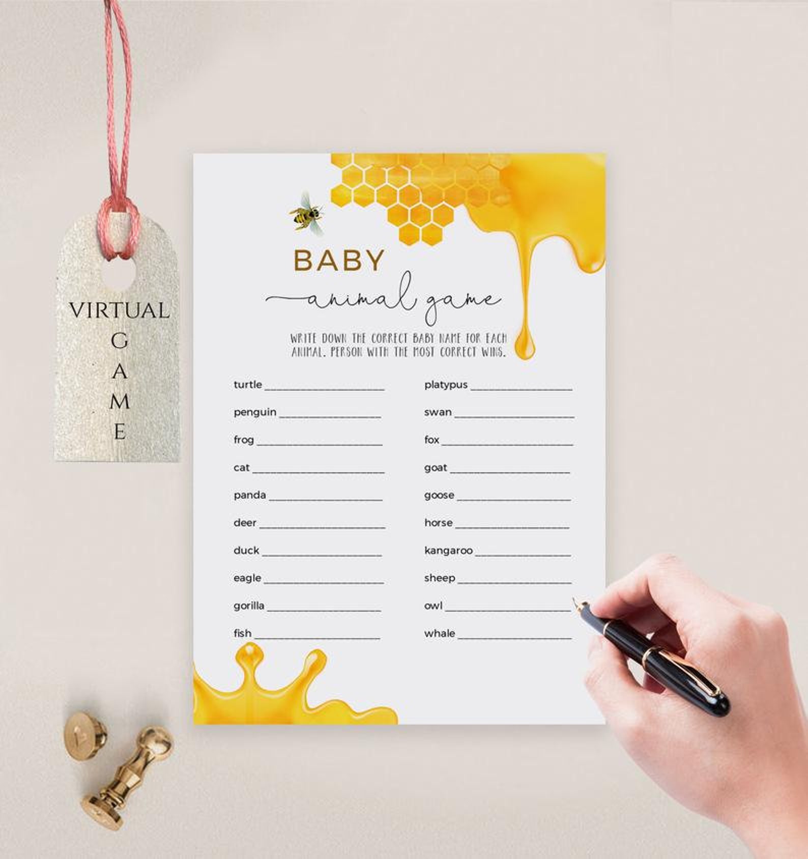 Bee Baby Shower Game Bundle Printable Virtual Editable - Etsy